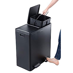 The Step N' Sort 18.5 Gallon Extra Large Capacity, Soft-Step, Dual Trash and Recycling Bin with Removable Inner Bins Black (900702B)