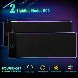 Macarrie 2 Pcs Charging Mouse Pad Cool Mouse Pad with 15w 31.5 x 11.8 x 0.2'' Fast Charging Extended Large LED Gaming Mousepad RGB Mouse Pad Non Slip Wireless Keyboard Pad for Office Desks