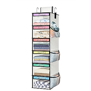 homyfort 6-Shelf Weekly Hanging Closet Clothes Organizer for Kids, Days of The Week Clothes Organizer for Closet, Sturdy Oxford Kids Closet Organizers and Storage (White)