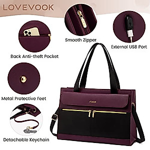 LOVEVOOK Laptop Bag for Women 15.6 Inch Tote Work Professional Leather Computer Briefcase Waterproof Handbag Shoulder Large Capacity Business Teacher Office Crossbody Purse