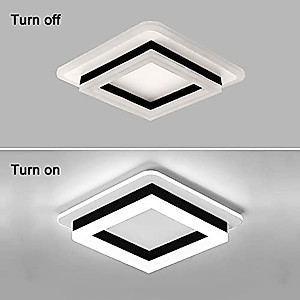 CANEOE Square Modern Led Ceiling Light Fixture, 24W Black Flush Mount Hallway Ceiling Light Small Close to Ceiling Lamp for Living Room Bedroom Kitchen Balcony Cloakroom (Cool White, 6000K)