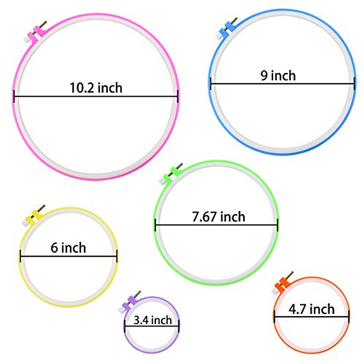 Similane 6 Pieces Embroidery Hoops, Plastic Circle Cross Stitch Hoop Ring 3.4 inch to 10.2 inch (Multicolor) for Embroidery and Cross Stitch