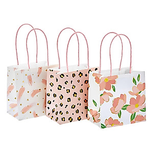 Sparkle and Bash Mini Gift Bags with Handles in 3 Pink Designs (5 x 5 x 3 in, 12 Pack)