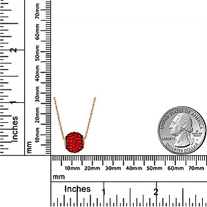 AVORA 10K Yellow Gold Swarovski Elements Red Crystal Slide Ball Pendant Necklace with 18" Chain