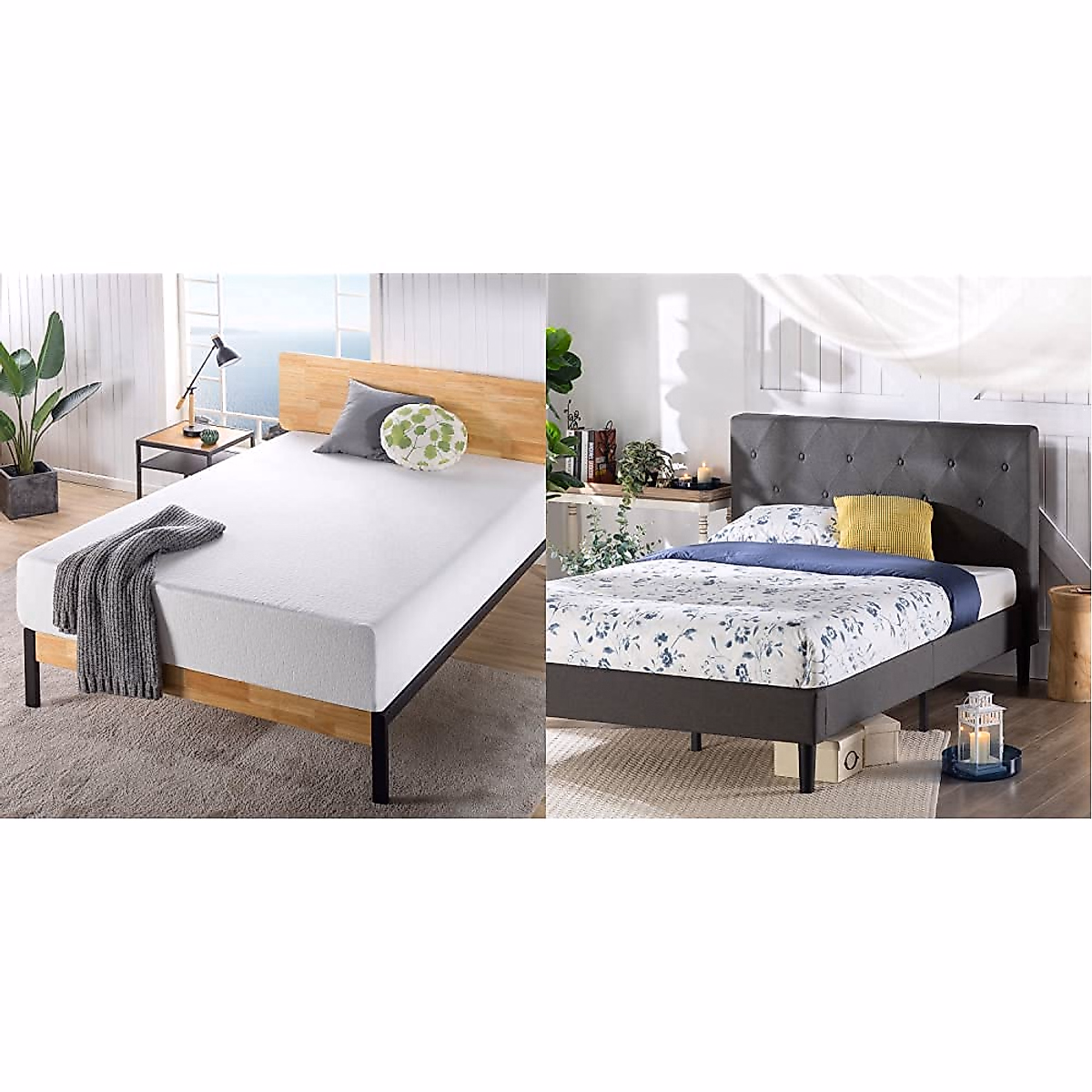 ZINUS 12 Inch Ultima Memory Foam Mattress, Pressure Relieving, CertiPUR-US Certified, and Shalini Upholstered Platform Bed Frame, Mattress Foundation, Wood Slat Support, Dark Grey, Queen