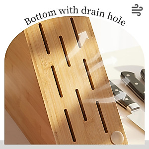 Knife Block Countertop Butcher's Knife Rack and Organizer 20 Slot Knife Holder Large Bamboo Knife Rack (Knife Not Included), Universal Knife Rack Strap (Natural)