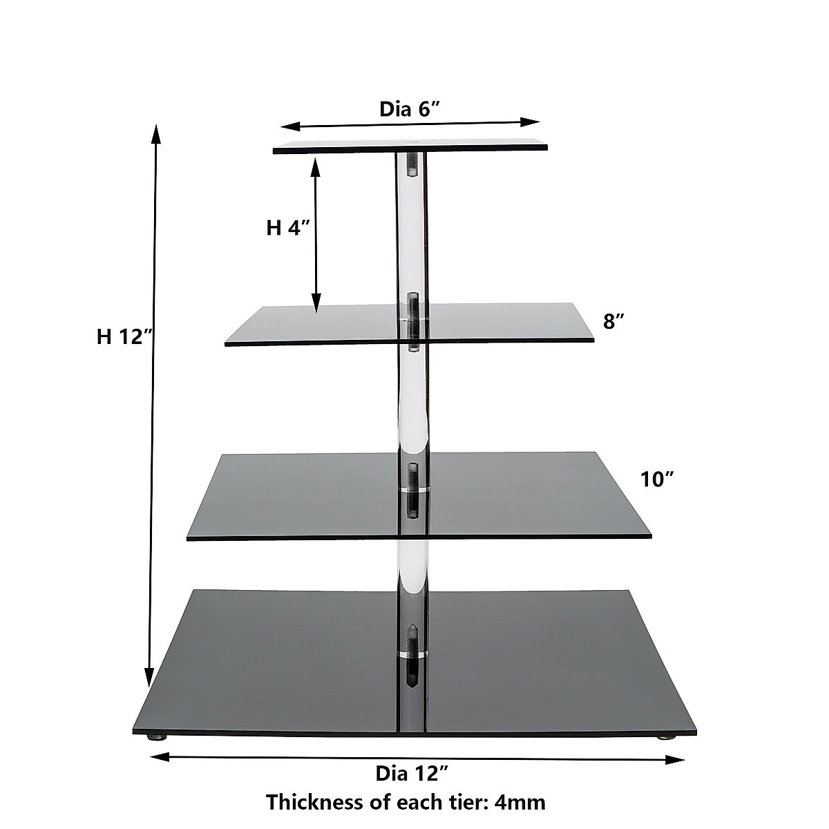 SinoAcrylic 4 Tier Square Cupcake Stand With Fantastic Plate - Dessert Display Holders - Black Stacked Party Cupcake Tree - Tiered Cake Stand - Cupcake Tower for Parties Birthday