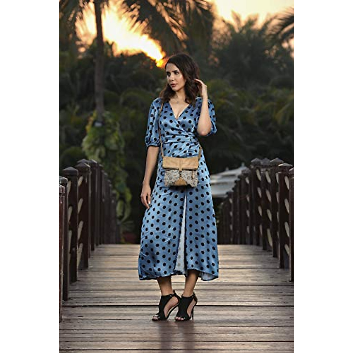 Myra Bag Teal & Tan Upcycled Leather & Leather Small Crossbody Bag S-1483, Brown,