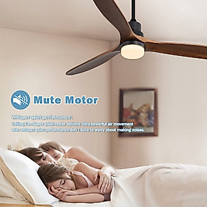 Sofucor 60" Wood Ceiling Fan with Light and Remote, Dimmable LED Ceiling Fan, Noiseless DC Motor, 3 Oil Rubbed Bronze Blades, for Indoor or Covered Outdoor, Matte Black