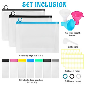 MUOUAKATE Protein Powder Travel Container Set - Reusable Powder Supplement Container To Go - 21pc Single Dose Bags and 3pc Large Travel Containers Zip Up Bags