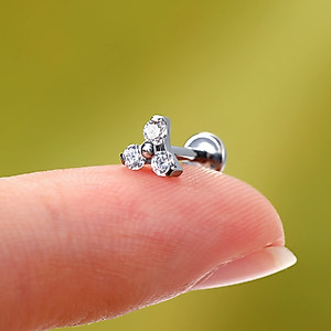 G23 Solid Titanium Labret Stud 16G Cartilage Earrings Internally Threaded Medusa Lip Ring Flat Back Helix Earrings Piercing Jewelry Surgical Steel for Women