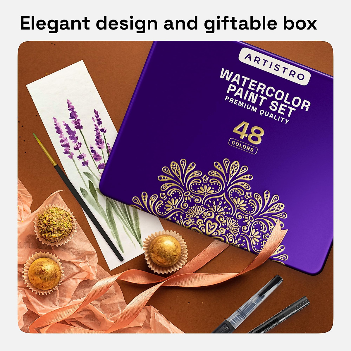 ARTISTRO Watercolor Paint Set, 48 Vivid Colors, Including Metallic and Fluorescent Colors. Perfect Travel Watercolor Set for Artists, Amateur Hobbyists and Painting Lovers