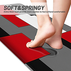 FYATHM Black Red Grey White Kitchen Rug Anti-Fatigue Kitchen Mat for Floor Abstract Art Geometric Waterproof Non-Slip Kitchen Mat and Rug PVC Kitchen Floor Rug Mat for Home Sink Laundry