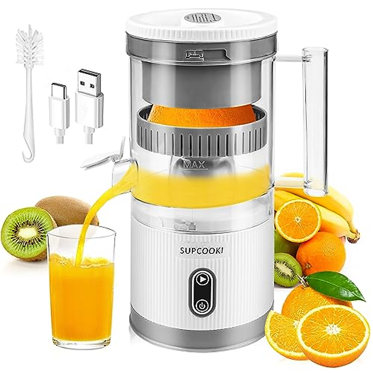 Electric Citrus Juicer - USB Rechargeable Juicer with Cleaning Brush, Orange Lime Lemon Grapefruit Juicer Squeezer, Easy to Clean Portable Juicer Machine