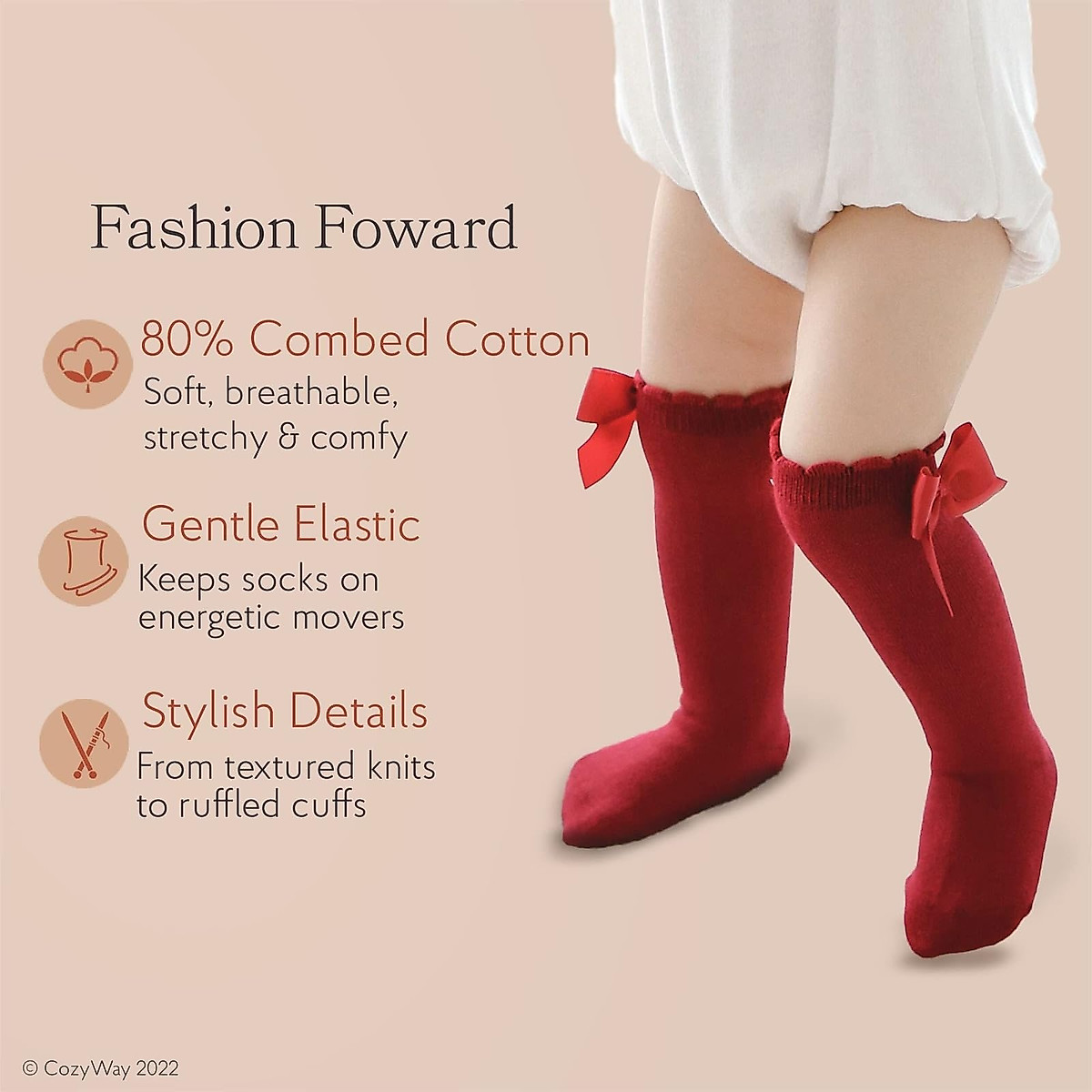 CozyWay Baby Knee High Bow Socks For Baby Girls Infant 6-12 Months 5-5 Pack