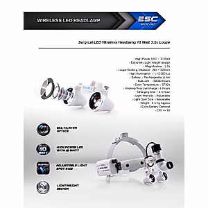 ESC Medicams Dental Headlight Loupe 10W Surgical LED Headlamp ENT Portable (123.001)
