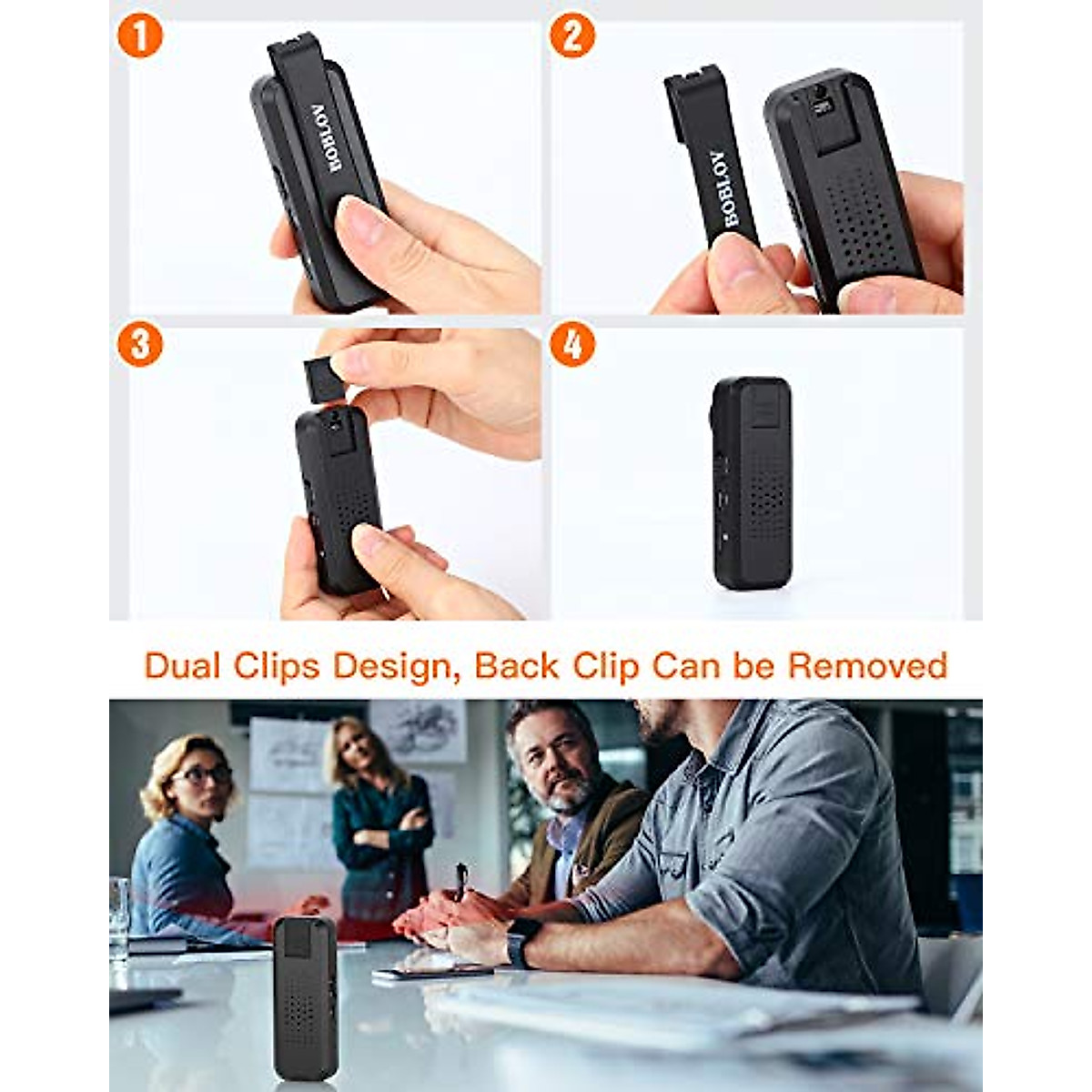 BOBLOV W1 Hidden Camera, True 1080P Small Body Camera, Personal Pocket Video Camera with Audio Loop Recording Time Stamps External Memory Up to 128GTwo Clips and Easy to Operation (32GB)