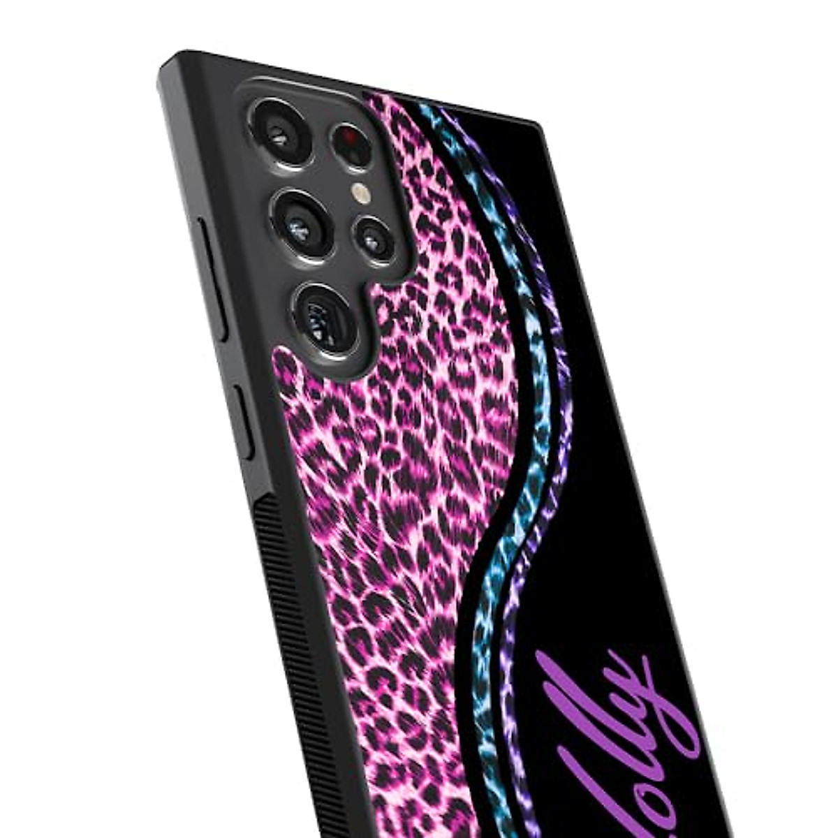 Leopard Skin Purple Personalized Black Rubber Phone Case Compatible With Samsung Galaxy S23 S23+ Ultra S22 S22+ S21 S21FE S21+ S20FE S20+ S20 Note 20 S10 S10+ S10e
