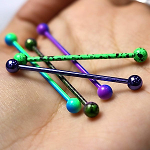 OUFER 14G 5 PCS Surgical Steel Industrial Barbell Green Purple Blue Splatter Industrial Piercing for Women Men Cartilage Earrings 38mm Body Jewelry Piercing