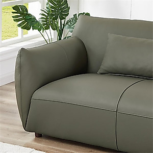 Ashcroft Furniture Co Prairie Upholstered Mid-Century Leather Sofa in Olive Green