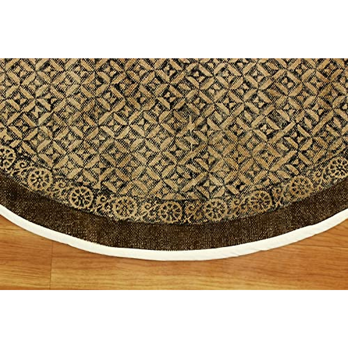 Casavani Indian Handmade Area Rug Geometric Brown & Beige Round Area Dhurrie Best Uses For Garden Yoga Mat Rugs For Kids Room,Bedroom,Dining Room,Balcony,Kitchen For 3x3 4x4 5x5 Feet 8x8 Feet Round