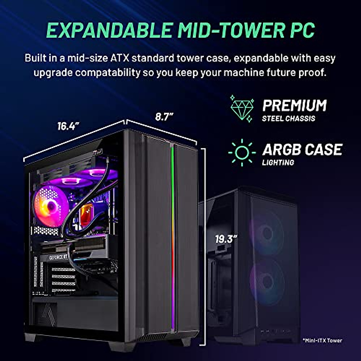 Skytech Gaming Siege Gaming PC Desktop – Intel Core i7 12700F 2.1 GHz, NVIDIA RTX 4070 Ti, 1TB NVME SSD, 16GB DDR4 RAM 3200, 850W Gold PSU, 240mm AIO, 11AC Wi-Fi, Windows 11 Home 64-bit