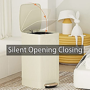 Aupekro Trash Can with Lid Soft Close, 5.2 Gallon Stainless Steel Garbage Can with Removable Inner Bucket, Rectangular Pedal Step Trash Can for Kitchen, Living Room, Office (Milky White)