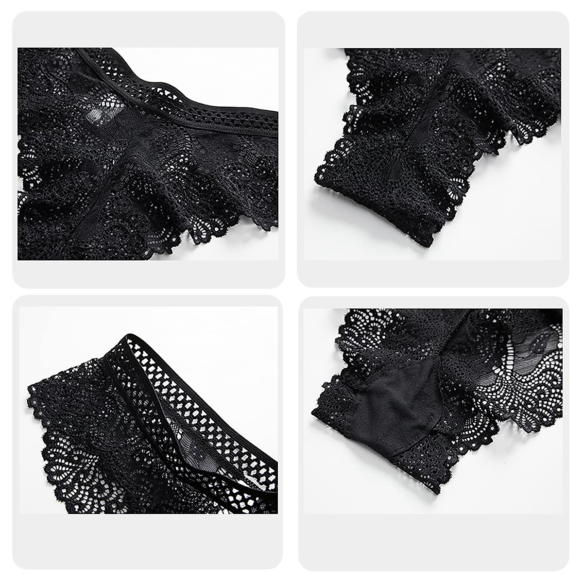 Women's Sexy Lace Thong Panties Bikini Cheeky Underwear Breathable Hipster Panties,6P,S