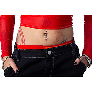 Pierced Owl 14GA CZ Crystal Dangling Red Strawberry Outline Belly Button Ring