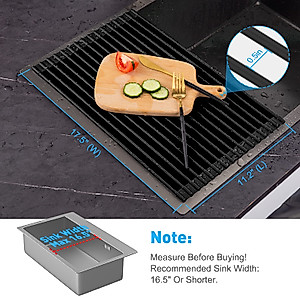 EMBATHER Roll Up Dish Drying Rack Over The Sink, Dish Drying Rack for Kitchen Counter, Multipurpose Stainless Steel Foldable Kitchen Drainer Rack with Silicone Mat, Anti-Slip,(Black, 17.8"x13.5")