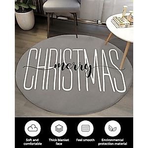 Merry Christmas Fluffy Round Area Rug Carpets 4ft, Plush Shaggy Carpet Soft Circular Rugs, Non-Slip Fuzzy Accent Floor Mat for Living Room Bedroom Nursery Home Decor Grey Xmas Winter Holiday