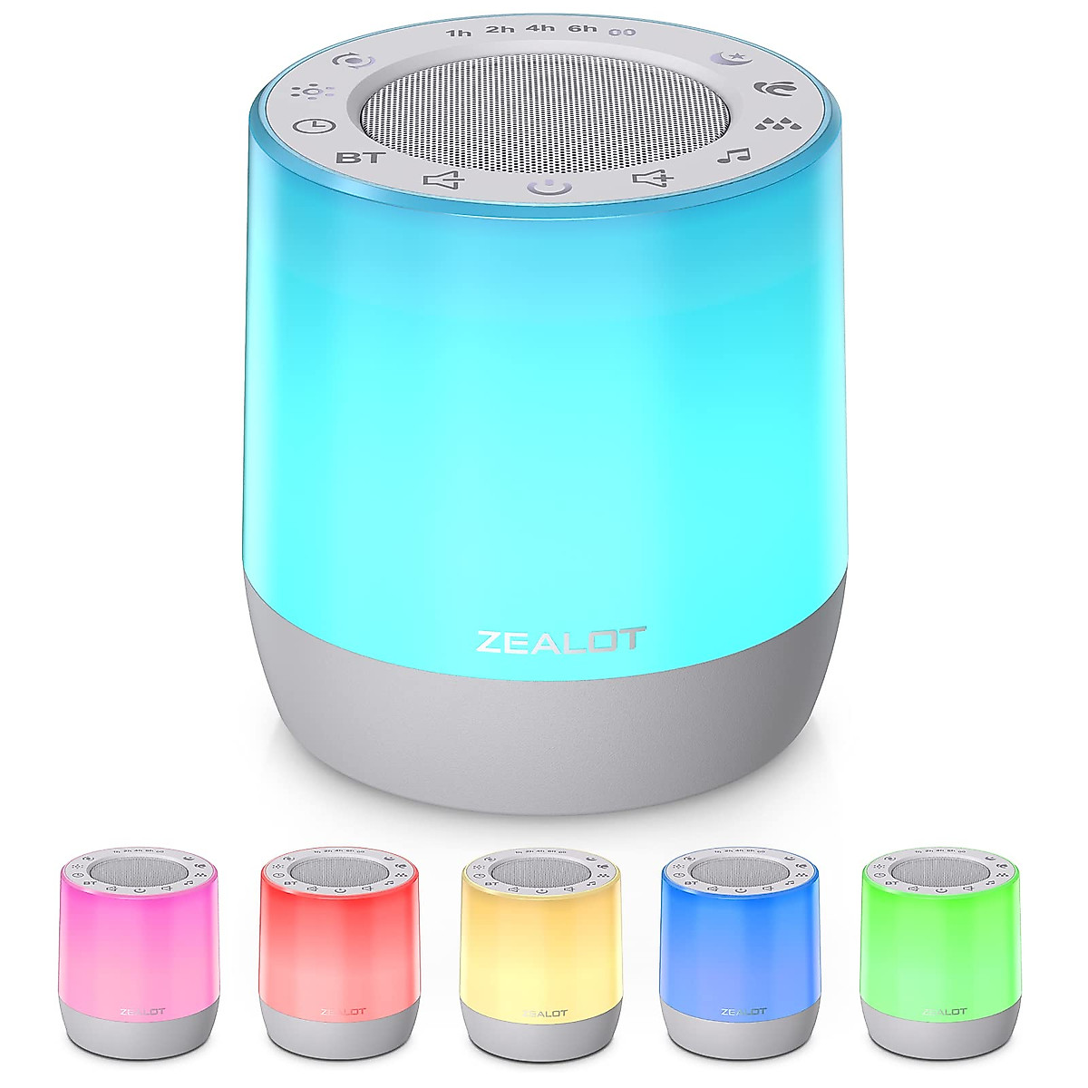 White Noise Machine, ZEALOT Sleep Sound Machine with 20 Soothing Sounds, 6 Colors Night Light, 4 Timers Adjustable for Babies Sleep, 3-in-1 Bluetooth Speaker for Adult, Kids, Babies
