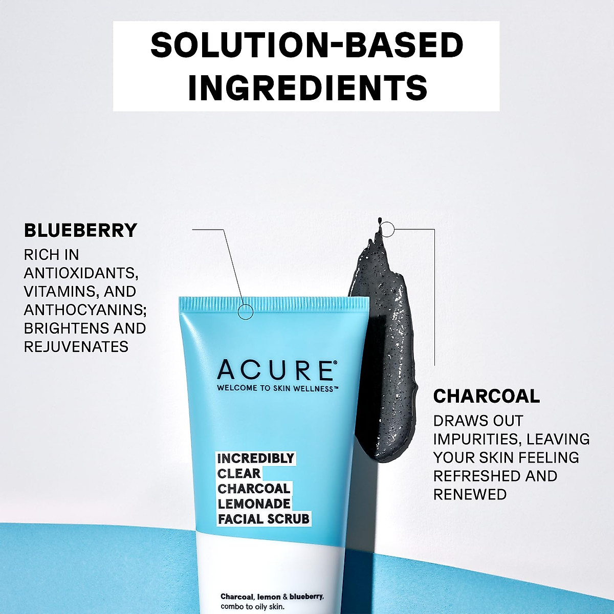 ACURE Incredibly Clear Charcoal Lemonade Facial Scrub -Deep Face Wash Cleansing, Gentle Exfoliates & Detoxifies with Charcoal Scrub, Lemon & Blueberry -For Oily to Normal & Acne Prone Skin, 4 Fl Oz