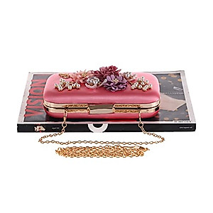 SEIJY Flower Women Handbags Shell Pearl Lady Evening Bags Metal Golden Retro Satin Chain Clutches Purse (Color : Black, Size : 1)