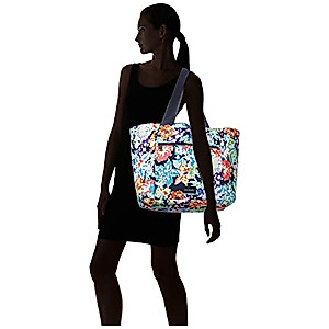 Vera Bradley Women's Recycled Lighten Up Reactive Drawstring Family Tote Bag, Happy Blooms Cross-Stitch, One Size