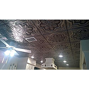 From Plain To Beautiful In Hours 206 Large Snowflake PVC 2' x 2' Lay-in or Glue-up Ceiling Tile, Pack of 25, Antique Silver, 25 Piece