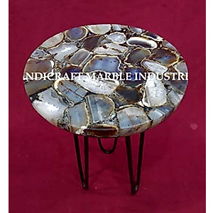 Natural Agate Table, Agate Table With Metal Stand, Round Agate Stone Table, Centerpiece, Agate Side Table 12" Inch