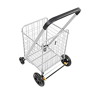 BISupply Foldable Shopping Cart with 360° Swivel Castor Wheels - Lightweight Heavy Duty Utility Grocery Cart with 330 lbs Weight Capacity for Groceries, Laundry, Luggage, Travel, and Tailgating