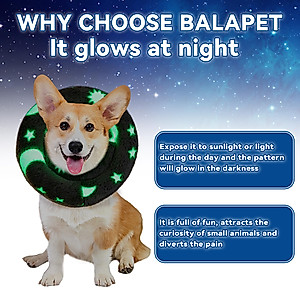 BALAPET Adjustable Soft Dog Cone Pet Recovery Collar for Dogs After Surgery Glow in The Dark Design Protective Elizabethan Collar Not Block Vision Fit for Dogs Recovery and Stop Licking(S)