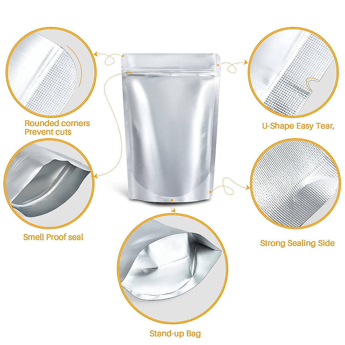 JTX 100Pk Mylar Bags for Food Storage(1Quart) With 300cc Oxygen Absorbers, 9.6Mil Heavy Duty Mylar Bags 9"x6"- Resealable Smell Proof Bags for Grains, Wheat, Rice, Dry Aging for Meat, Long Term Food Storage