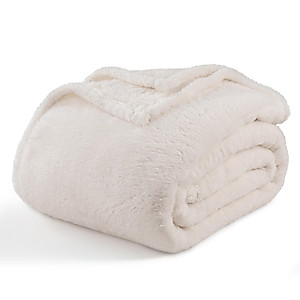 Berkshire Blanket Classic Extra-Fluffy™ Plush Blanket,King Size Bed Blanket,Soft Fuzzy Fluffy Long Hair Blanket for Couch Sofa Bed,Cream,90x108 Inches