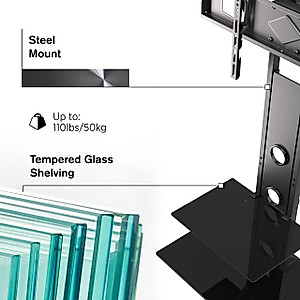 ProMounts Universal Floor TV Stand Swivel for Most 37-72 Inch Screens, TV Stand with Shelves with ±25° Swivel, Floor TV Mount with Adjustable AV Shelf, Floor Monitor Stand Holds up to 110lbs