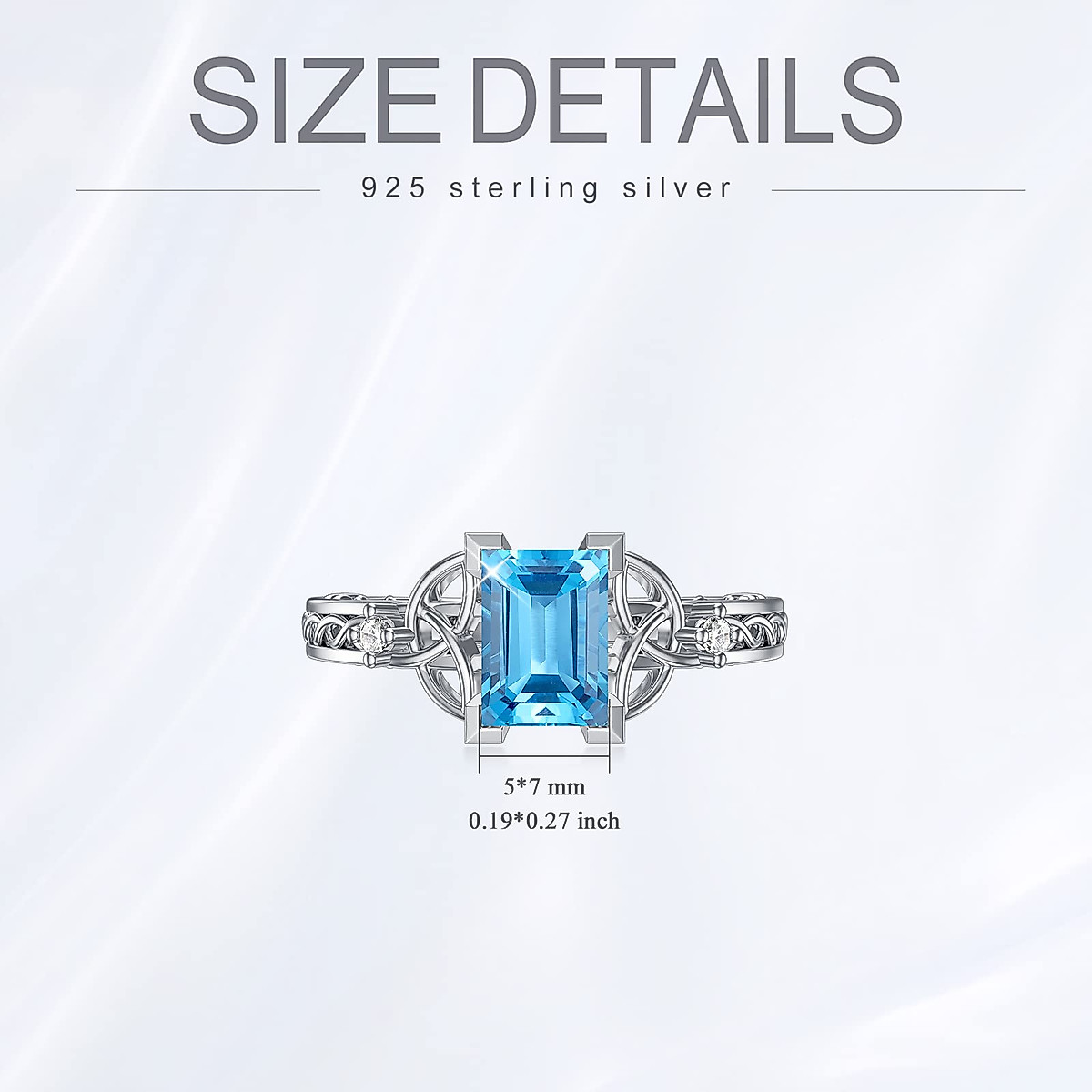 BETHZA 1 Carat Natural Topaz Rings for Women Genuine Blue Topaz 925 Sterling Silver Celtic Knot Promise Ring Jewelry Gifts for Birthday Christmas Valentine's Day Size 7