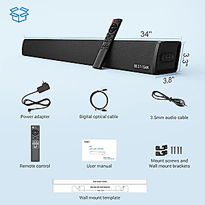 Bestisan TV Speaker, Sound Bar for TV with Bluetooth, Optical, HDMI-ARC and AUX Connectivity,34 inch 100W, Includes Remote Control