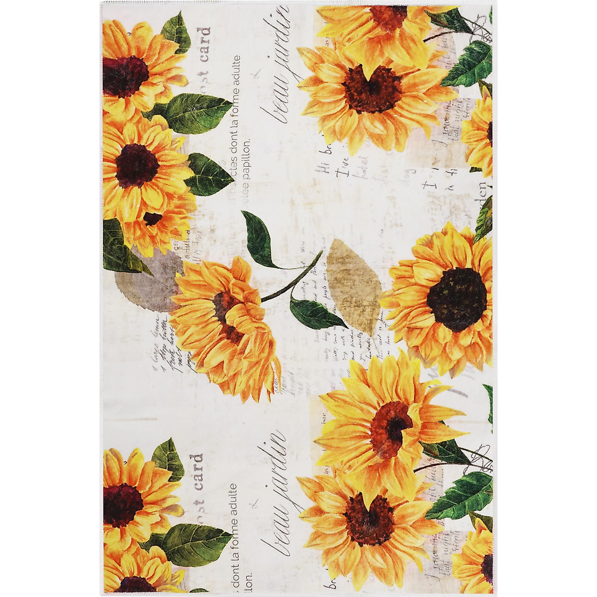 Sunflower Rug 5' x 7' Large Oil Painting Artwork Rugs for Living Room Bedroom, Non Slip Washable Low-Pile Soft Indoor Floor Throw Carpet for Apartment Bathroom Dining Room
