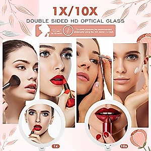 Lighted Makeup Mirror with Magnification, 1x/10x Magnifying 21 Led Lights Travel Makeup Mirror, Double Sided Compact Mirror with Light, Vanity Mirror with Lights for Makeup Desk and Travel