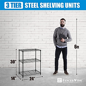 Fencer Wire 3/4/5-Tier Adjustable Height Wire Shelving Unit, Garage Shelving Storage Organizer, Wire Rack Shelving, Metal Steel Storage Shelves, Utility Storage Shelf with Leveling Feet, Black