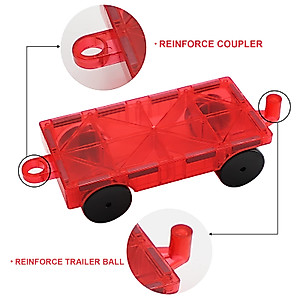 Zerxona 2 PCS Magnetic Tiles Expansion Car Buidling Blocks Set, Toys for 3 4 5 6 7 8+ Year Old Girls Boys Magnet Bricks Truck, Magnetic Add-ons with Re-Enforced Hitch and Long Bed for Toddler Ages 3+