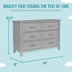 Dream On Me Universal Double Dresser in Pebble Grey, Kids Bedroom Dresser, Six Drawers Dresser, Mid-Century Modern, Made of Solid, Sustainable Pinewood, Easy Assembly