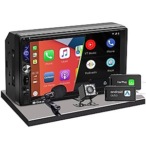 ACTASIAN Double Din Car Stereo with Apple Carplay and Android Auto,7 Inch Touchscreen Car Radio with Backup Camera,Bluetooth,Mirror Link,FM/MP3/USB/TF/SWC/Subwoofer,Aux Input